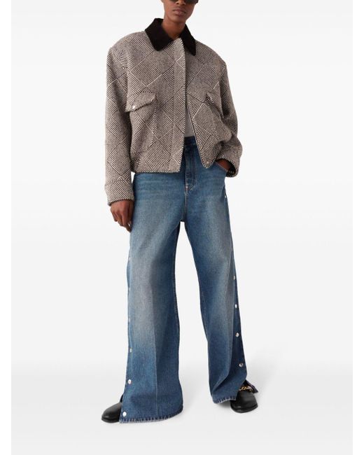 Stella McCartney Corduroy-Collar Tweed Jacket in Brown | Lyst