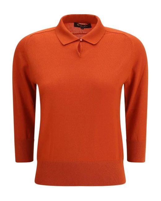 Loro Piana Polo-Neck Three-Quarter Sleeve Sweater in Orange | Lyst