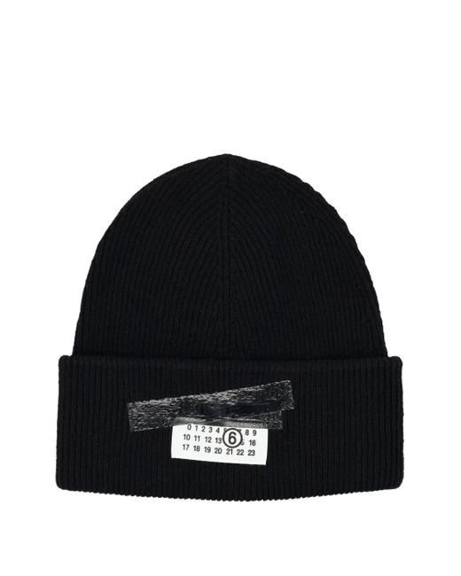 MM6 by Maison Martin Margiela Ribbed Tape Cotton Beanie in Black | Lyst UK