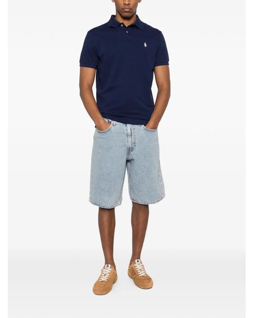 Polo Ralph Lauren Button Logo-Detail Polo Shirt in Blue for Men | Lyst