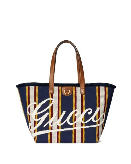 Gucci Striped Logo-Embroidered Tote Bag in White for Men | Lyst UK