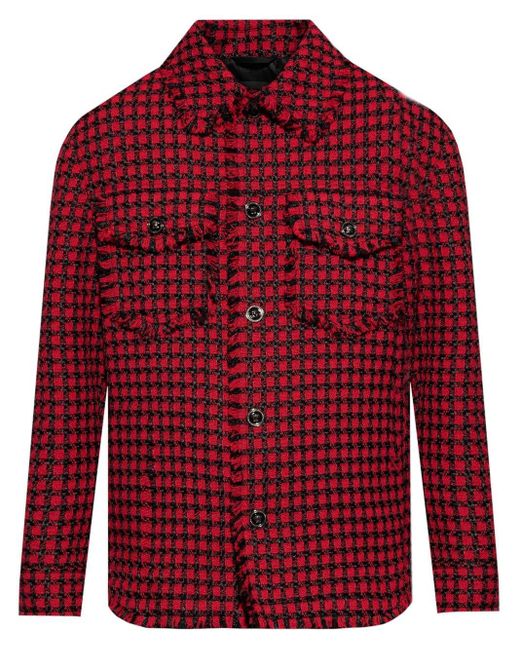 Versace Tweed Shirt Jacket in Red for Men | Lyst