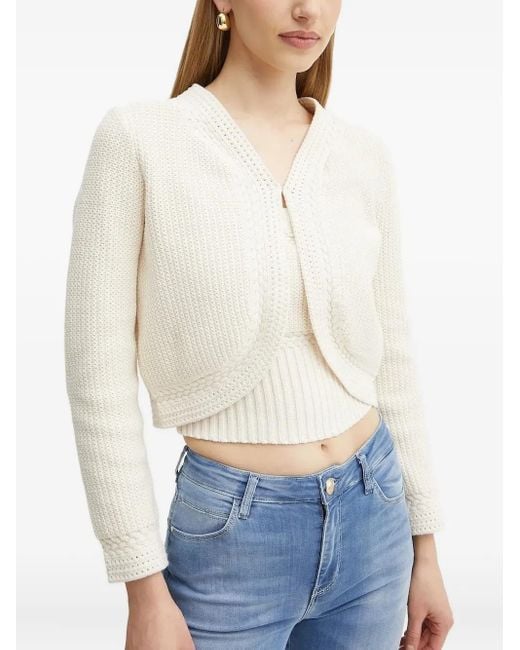 Guess Cable-Knit Cropped Cardigan in White | Lyst UK