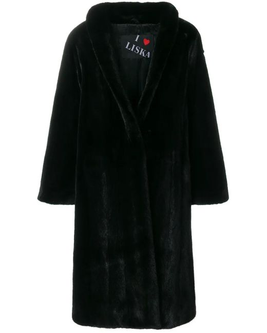 Liska Fur Detail Coat in Black | Lyst UK