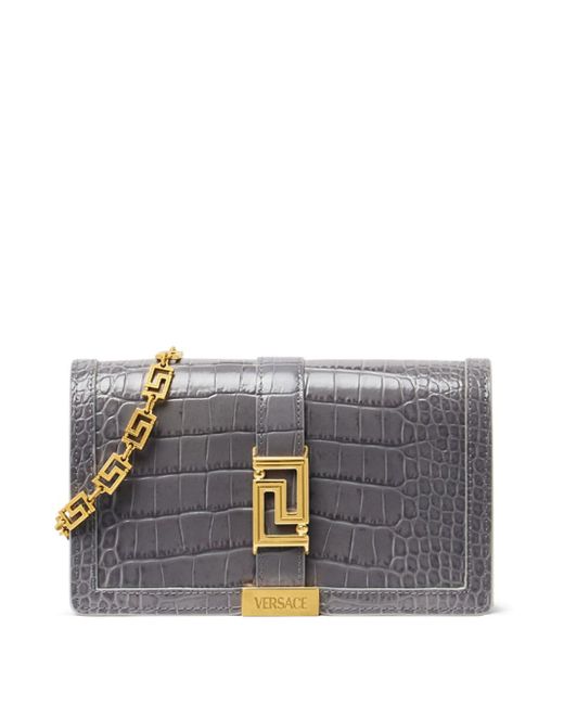 Versace Greca Goddess Croc-Effect Shoulder Bag in Gray | Lyst