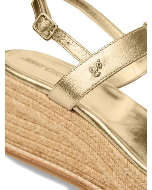 Jimmy Choo Theia 60 Leather Wedge Sandals in Natural | Lyst