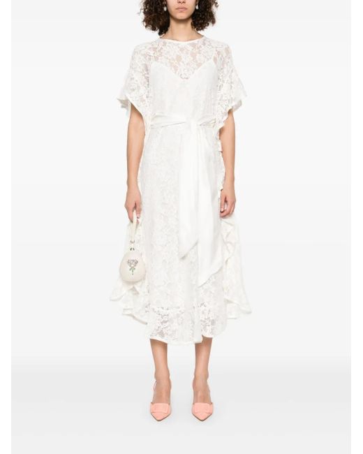 Zimmermann Crush Lace Midi Dress in White | Lyst