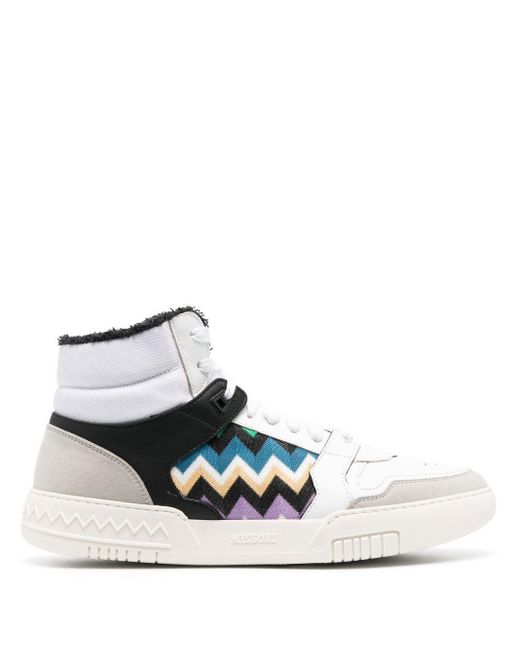 Missoni Leather Zigzag-pattern High-top Sneakers in White | Lyst Missoni Leather Zigzag-pattern High-top Sneakers in White | Lyst