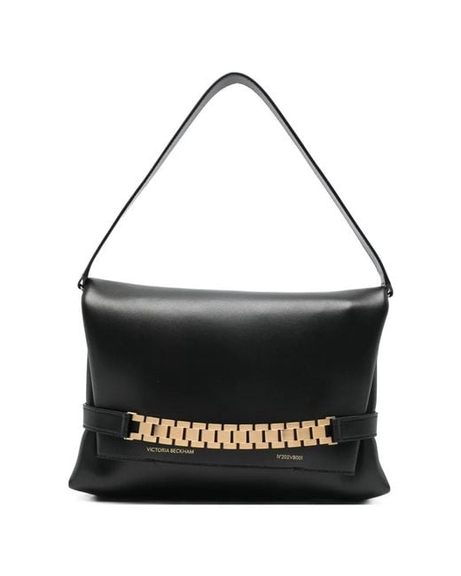 Victoria Beckham Chain-Detail Logo Shoulder Bag in Black | Lyst UK