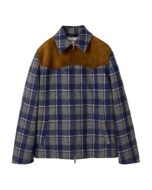 Miu Miu Check-Pattern Jacket in Blue | Lyst UK