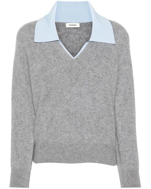 Sandro Layered-Effect Wool Jumper in Gray | Lyst