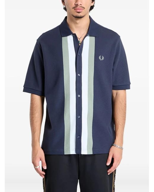Fred Perry Panelled Button Shirt in Blue for Men | Lyst UK