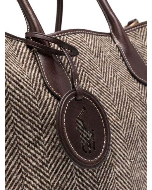 Polo Ralph Lauren Bellport Herringbone-pattern Tote Bag in Brown | Lyst