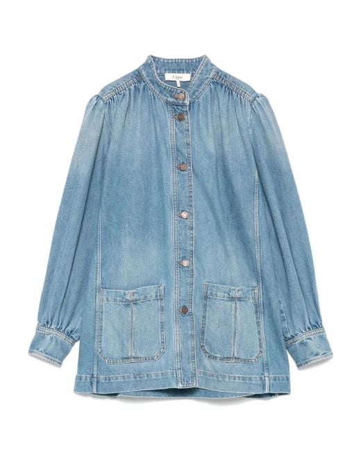 Chloé Gathered Denim Jacket in Blue | Lyst