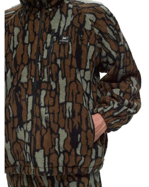 PATTA Fleece Bark-Print Jacket in Black | Lyst UK