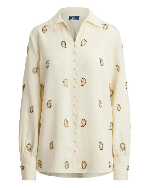 Polo Ralph Lauren Bead-Detailed Shirt in Natural | Lyst UK