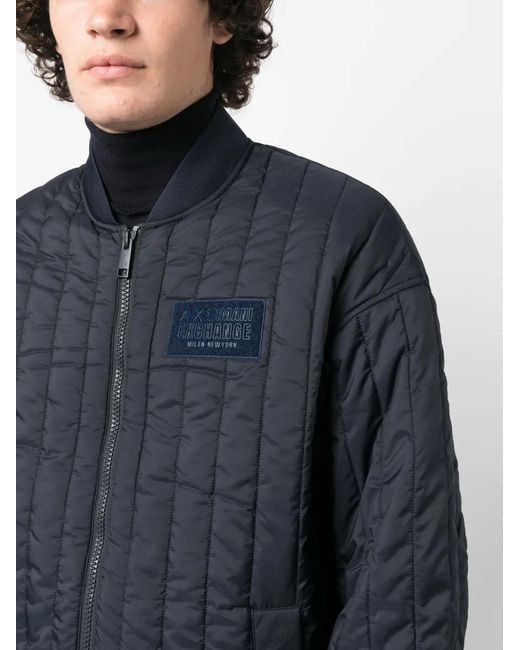 ARMANI EXCHANGE Logo-Patch Quilted Bomber Jacket in Blue for Men | Lyst UK