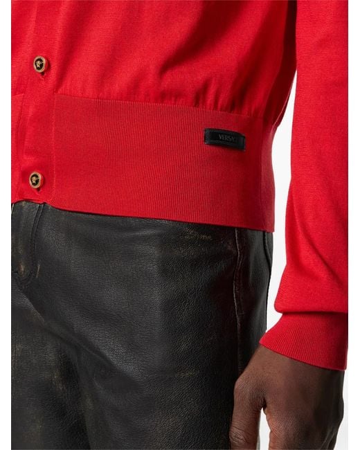 Versace Silk Polo Cardigan in Red for Men | Lyst UK