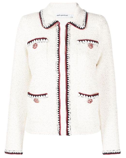 Self-Portrait Sequin-embellished Knitted Jacket in White | Lyst Self-Portrait Sequin-embellished Knitted Jacket in White | Lyst