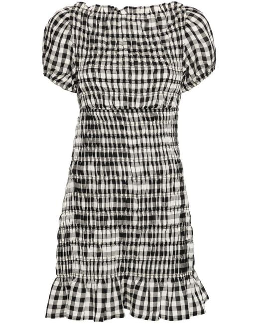 Doen Rizzo Gingham-Check Mini Dress in Black | Lyst