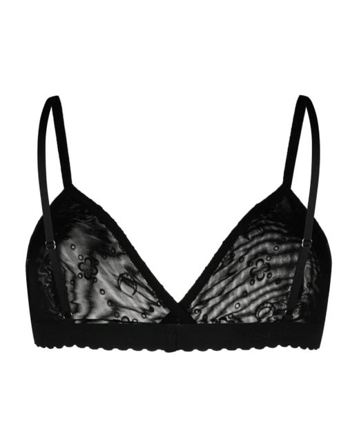 Marine Serre Flocked Monogram Mesh Bra in Black | Lyst