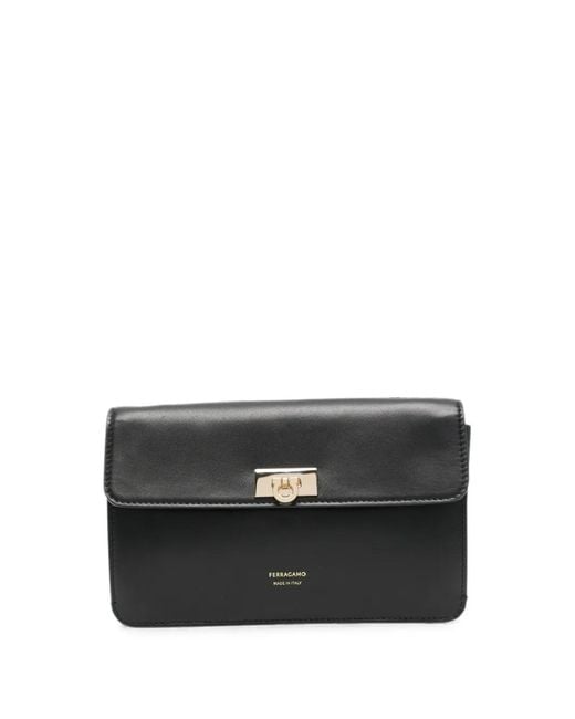 Ferragamo Gancini Logo-Detail Clutch Bag in Black | Lyst UK
