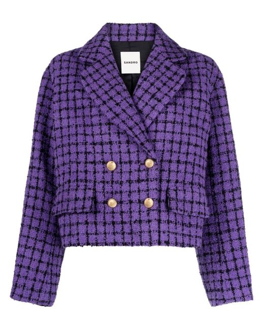 Sandro Simona Double-breasted Tweed Blazer in Purple | Lyst Australia Sandro Simona Double-breasted Tweed Blazer in Purple | Lyst Australia