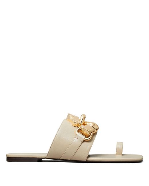 Tory Burch Jessa Leather Slides in White | Lyst
