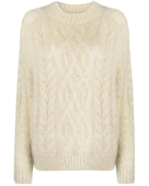 Isabel Marant Cable Knit Mohair Blend Sweater in Natural | Lyst UK