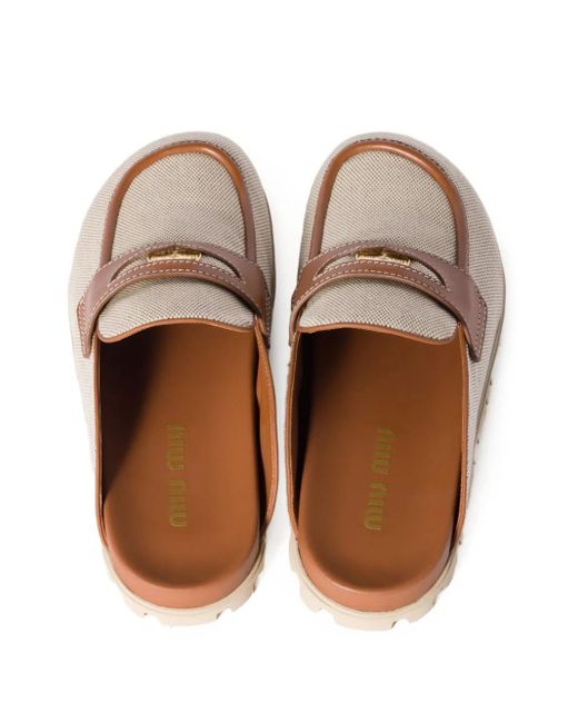 Miu Miu Canvas Mules in Natural | Lyst