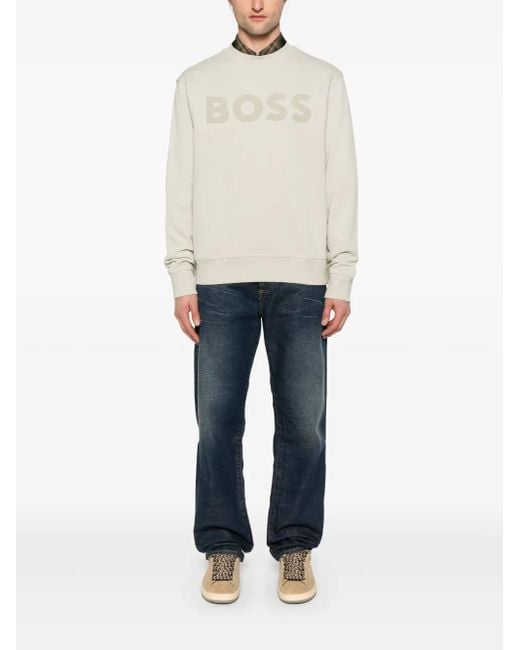 BOSS Logo-Stamp Sweater in White for Men | Lyst