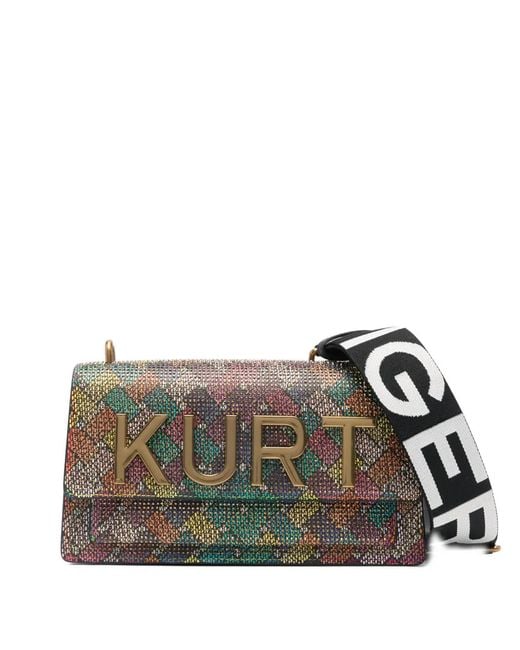 Kurt Geiger Embellished Logo Shoulder Bag in Brown | Lyst UK