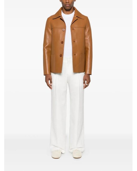 Sandro Buttoned Leather Jacket in Brown for Men | Lyst