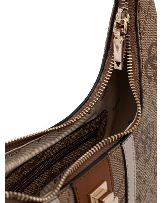 Guess Mini Monogram Stripe Shoulder Bag in Natural | Lyst UK