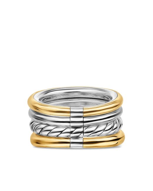 David Yurman 18K And Sterling Dy Mercer Four Row Diamond And Topaz Ring ...