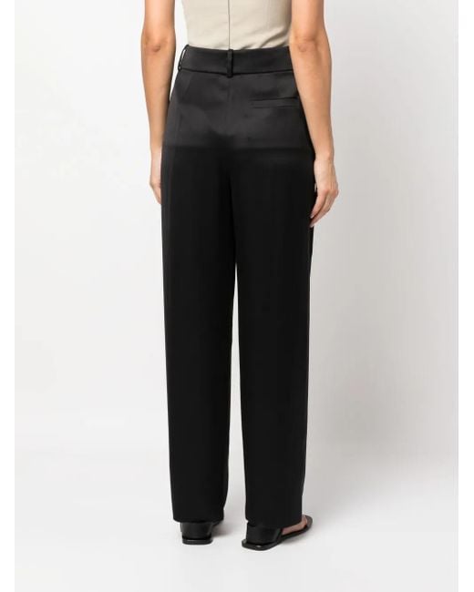 Giorgio Armani Pleat-Detail Wide-Leg Silk Trousers in Black | Lyst UK