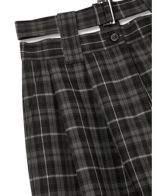 Studio Tomboy X Tartan Check-Pattern Belted Tuck Trousers in Black | Lyst
