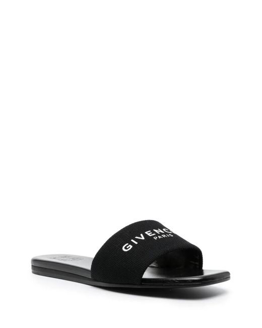Givenchy Logo-Print Flat Slides in Black | Lyst