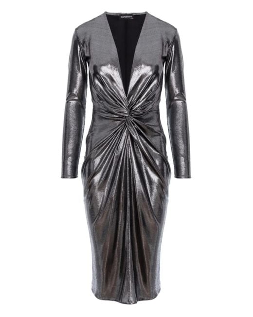 ROSERRY Mallorca Knot Long-Sleeve Midi Dress in Grey | Lyst UK