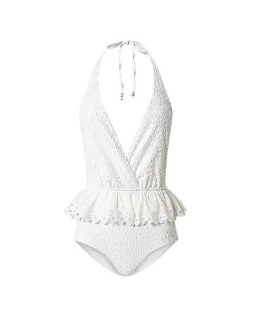 Twinset Broderie Anglaise Swimsuit in White | Lyst