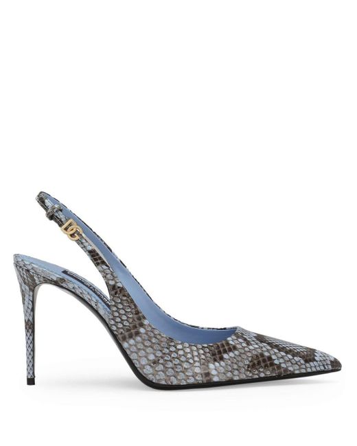 Dolce & Gabbana Snakeskin-Effect 90Mm Slingback Pumps in Metallic | Lyst
