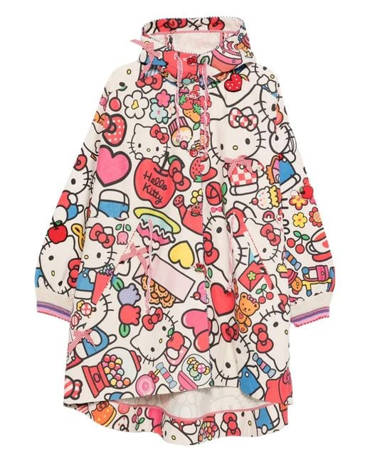 Péro Print Hooded Coat in Red | Lyst UK