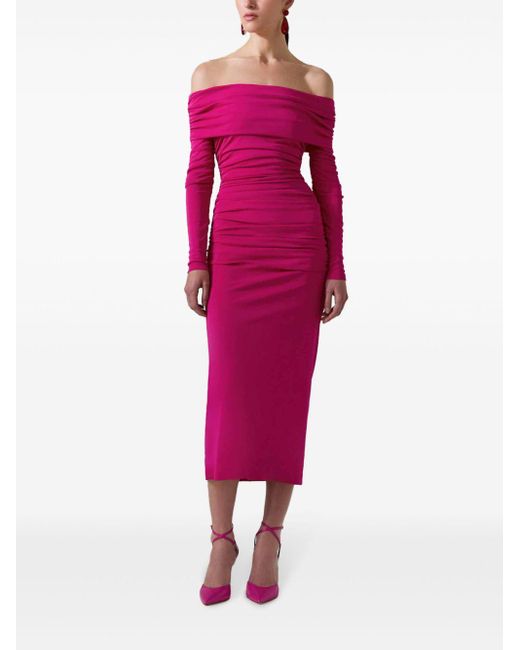 Carolina Herrera Ruched-Detailing Midi Dress in Pink | Lyst