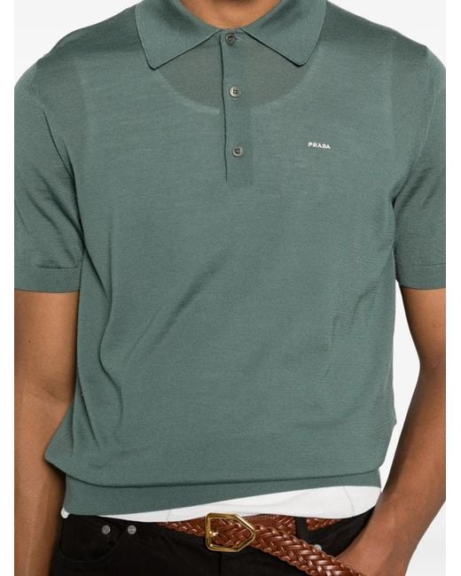 Prada Logo-Detail Short-Sleeve Polo Shirt in Green for Men | Lyst UK