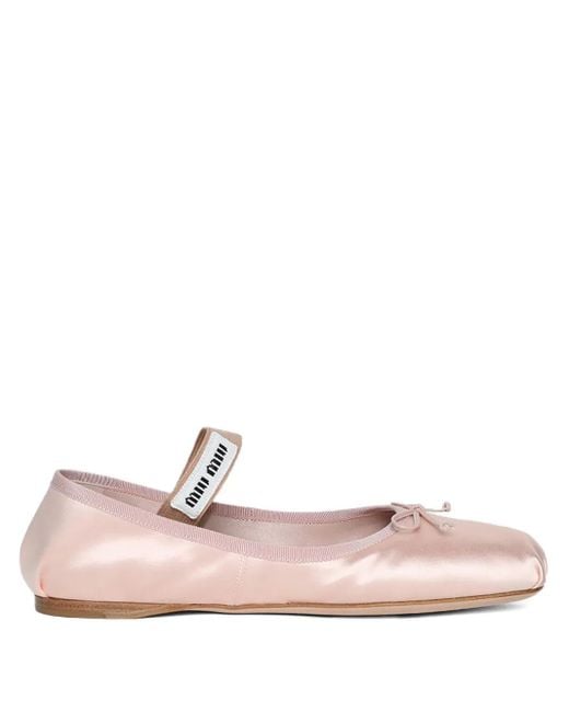 Miu Miu Satin Bow-Embellished Ballet Flats in Pink | Lyst