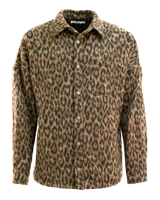 Palm Angels Leopard-Print Chest-Pocket Jacket in Brown for Men | Lyst UK