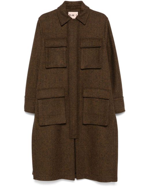 Plan C Herringbone Coat in Brown | Lyst