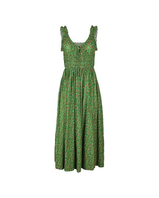 Doen Emmaretta Floral-Print Midi Dress in Green | Lyst UK