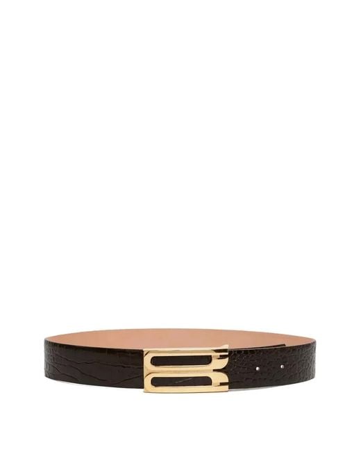 Victoria Beckham Crocodile-Effect Logo-Plaque Belt in White | Lyst UK