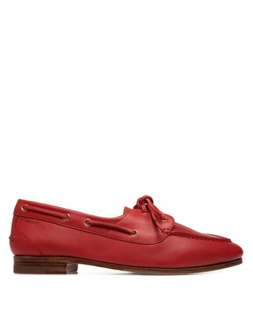 Bally Plume Leather Lace-Up Moccasin Shoes in Red | Lyst